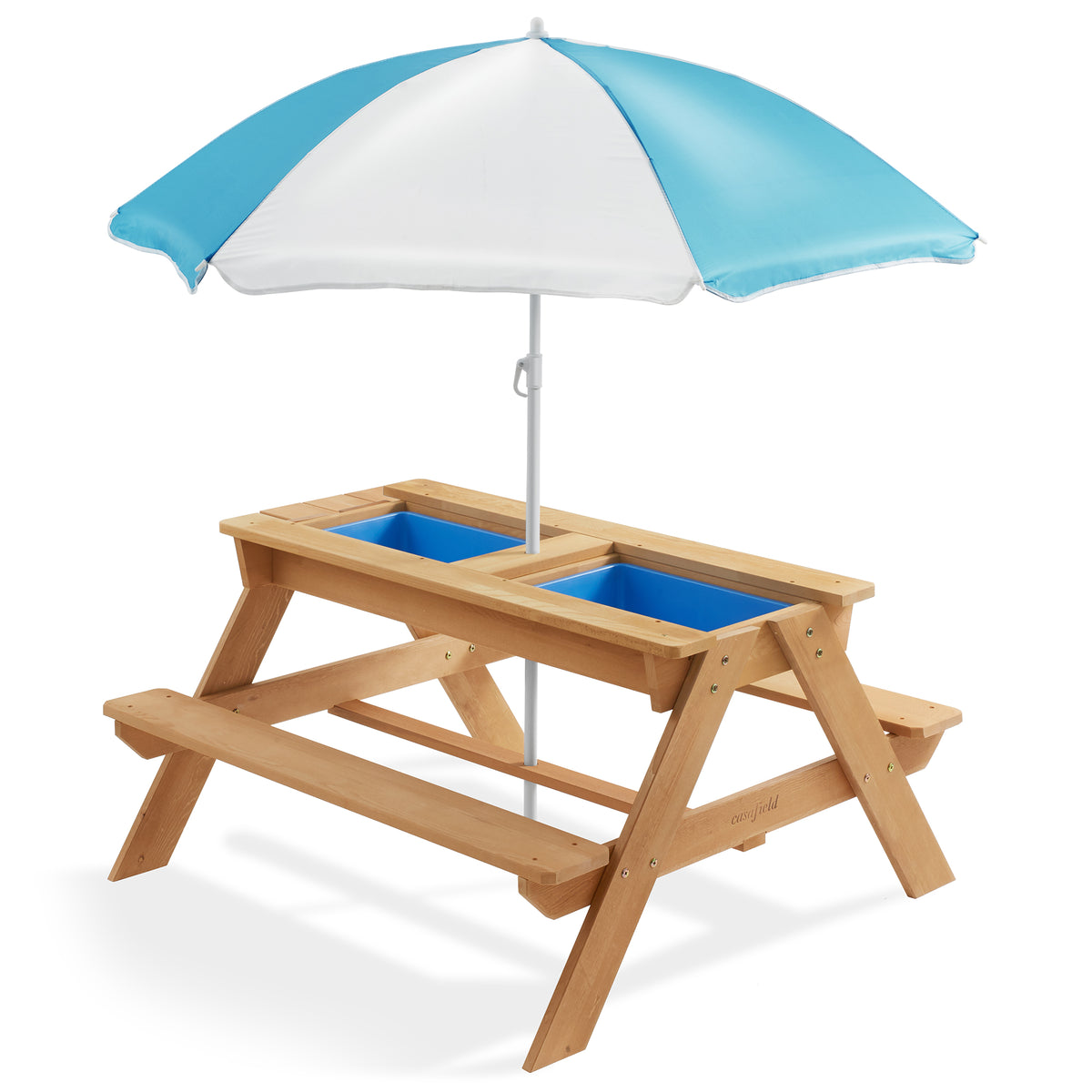 Children's Sand and Water Wooden Picnic Table with Bins and Umbrella ...