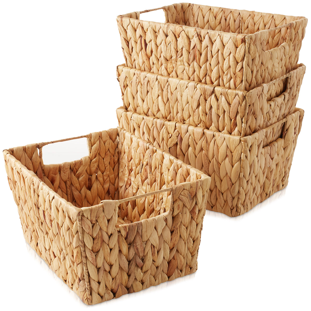 Set of 4 Storage Baskets with Handles, 12" x 9" x 6", Water Hyacinth o ...